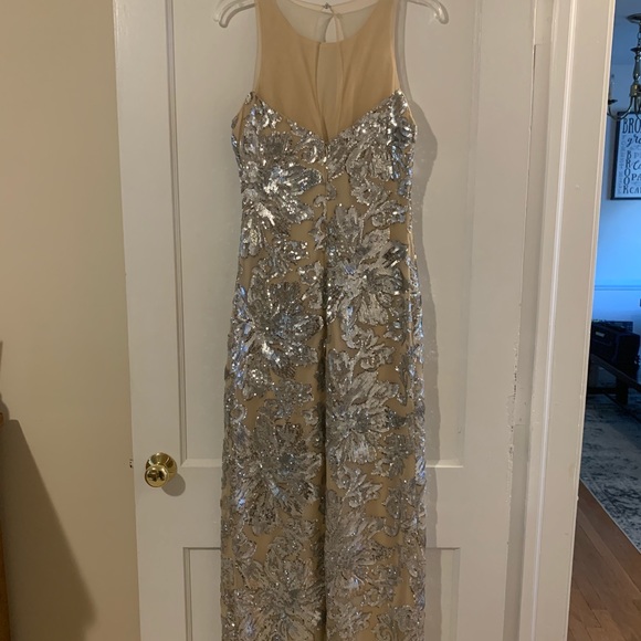 Badgley Mischka | Dresses | Nude And Silver Sequin Gown | Poshmark